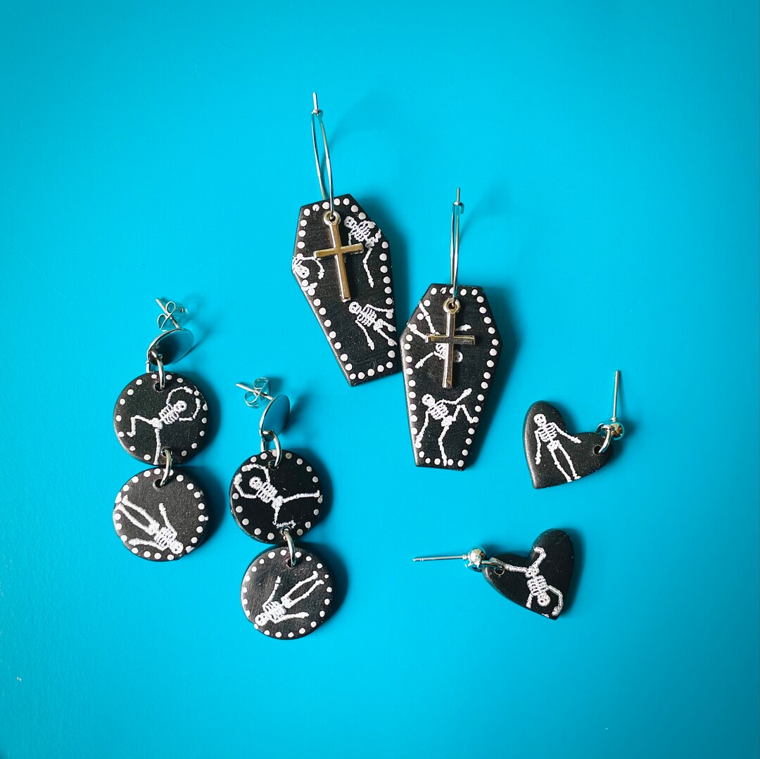 Skeleton Earrings Day of the Dead Earrings Halloween - Etsy