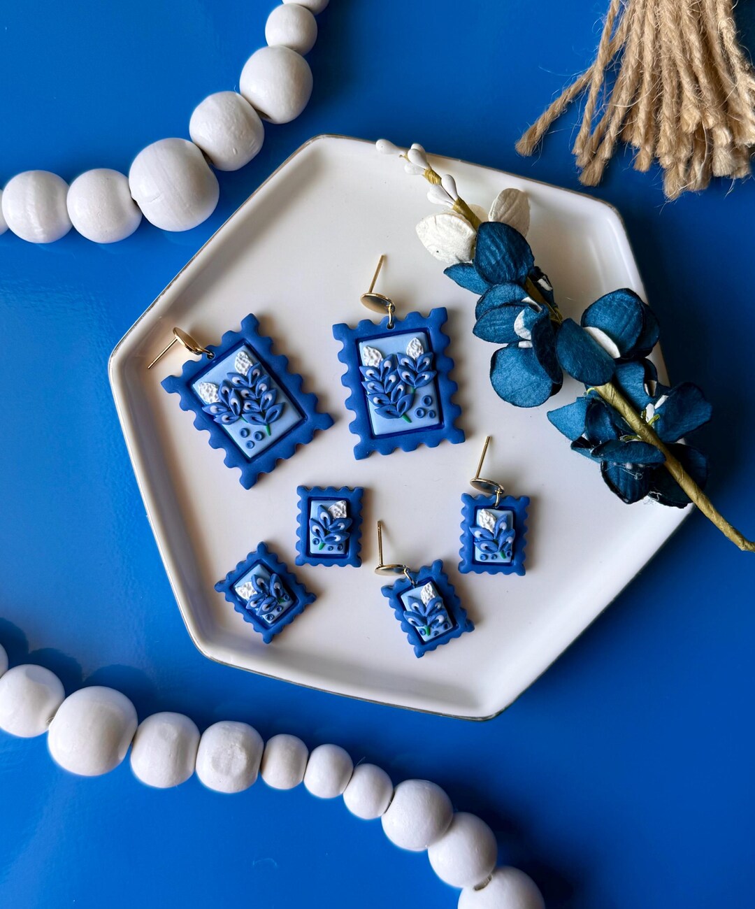 Bluebonnet Postage Stamp Earrings, Gift for Her, Blue Spring Dangle ...