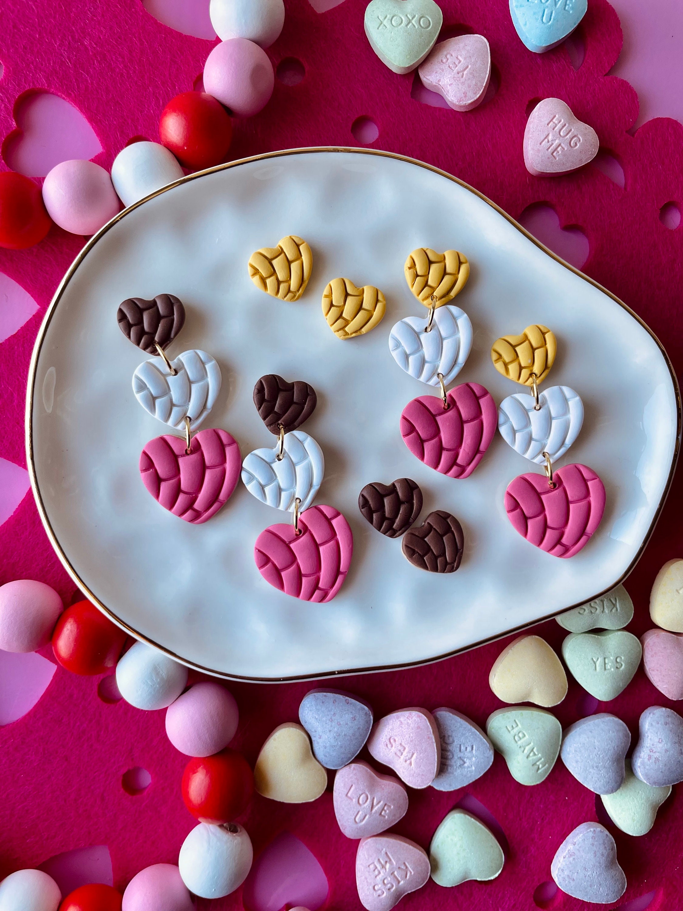 Mexican Concha Earrings, Valentine’s Day Clay Earrings, Statement Heart ...