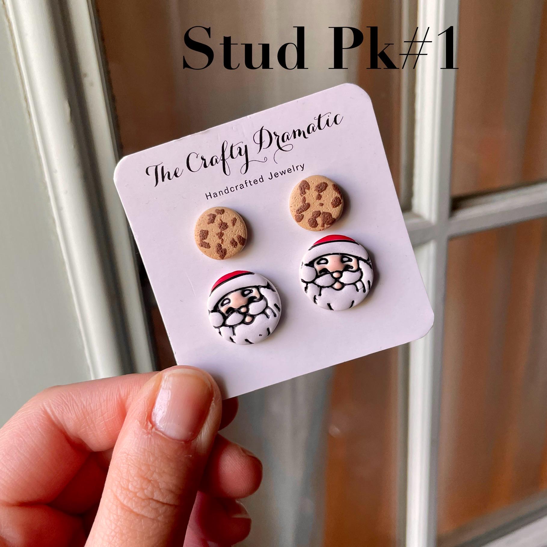 Christmas Clay Studs, Holiday Jewelry, Stud Packs, Santa Stud Earrings ...