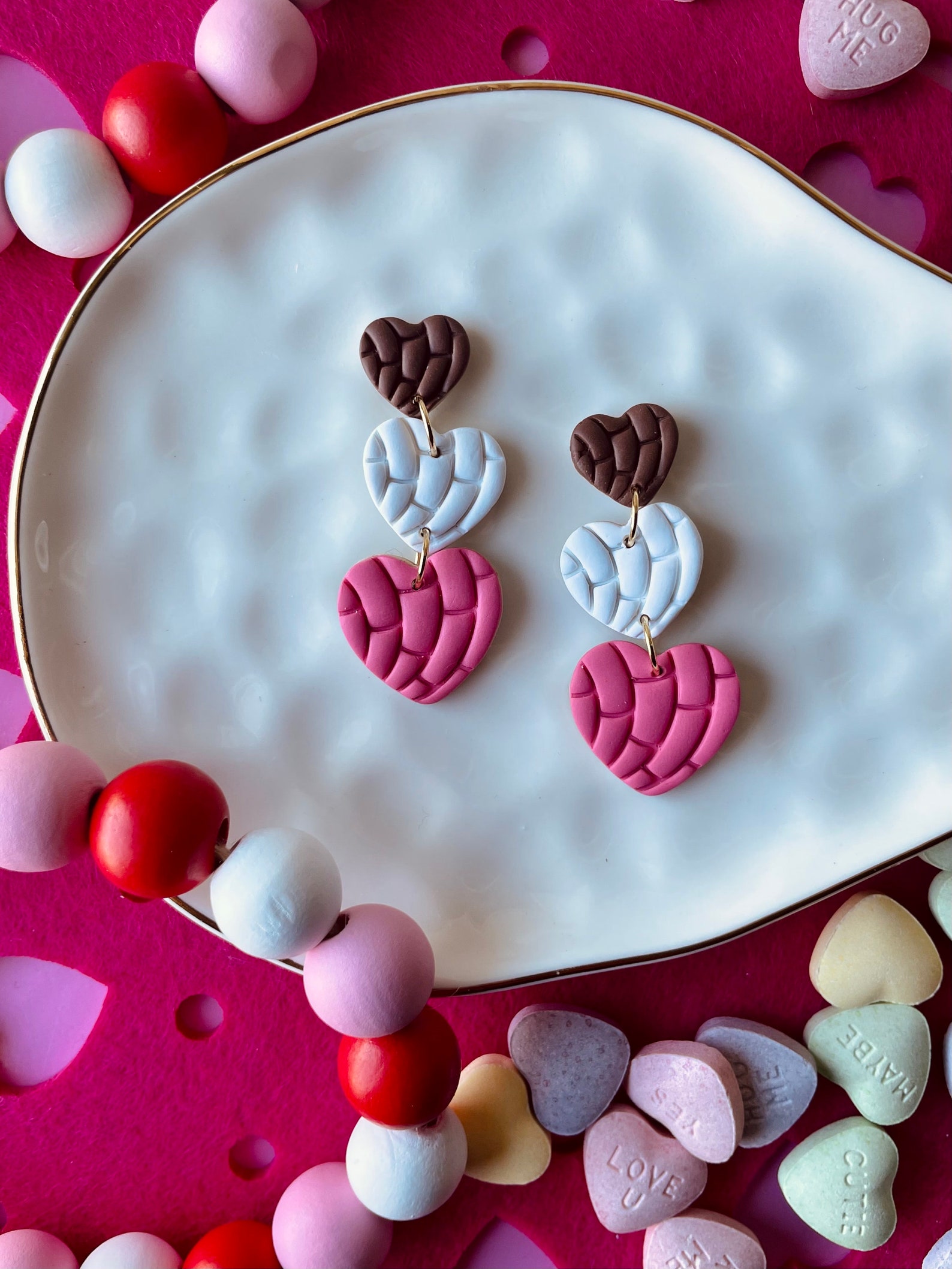 Mexican Concha Earrings, Valentine’s Day Clay Earrings, Statement Heart ...