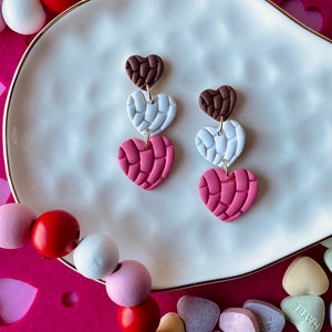 Mexican Concha Earrings, Valentine’s Day Clay Earrings, Statement Heart ...