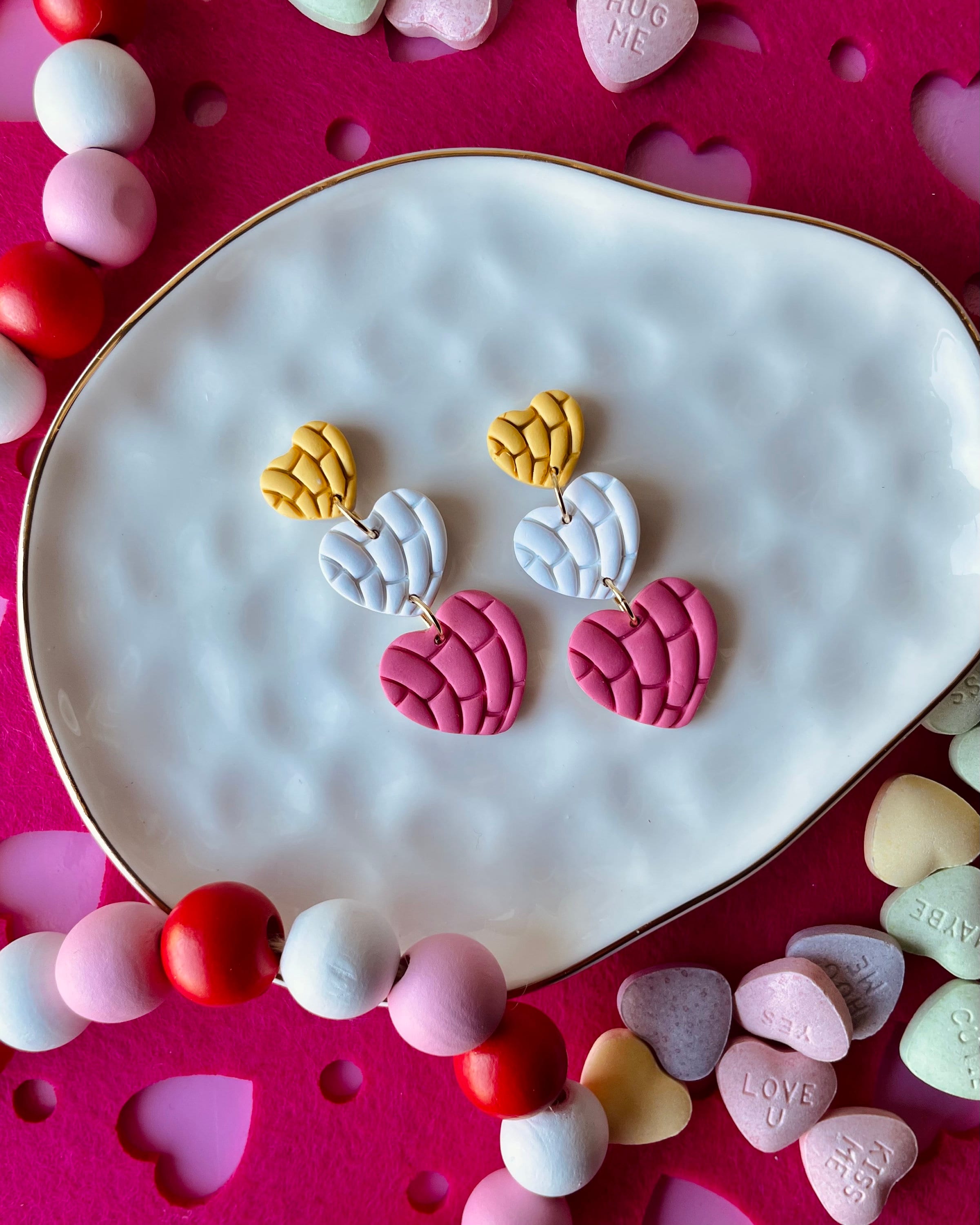 Mexican Concha Earrings, Valentine’s Day Clay Earrings, Statement Heart ...