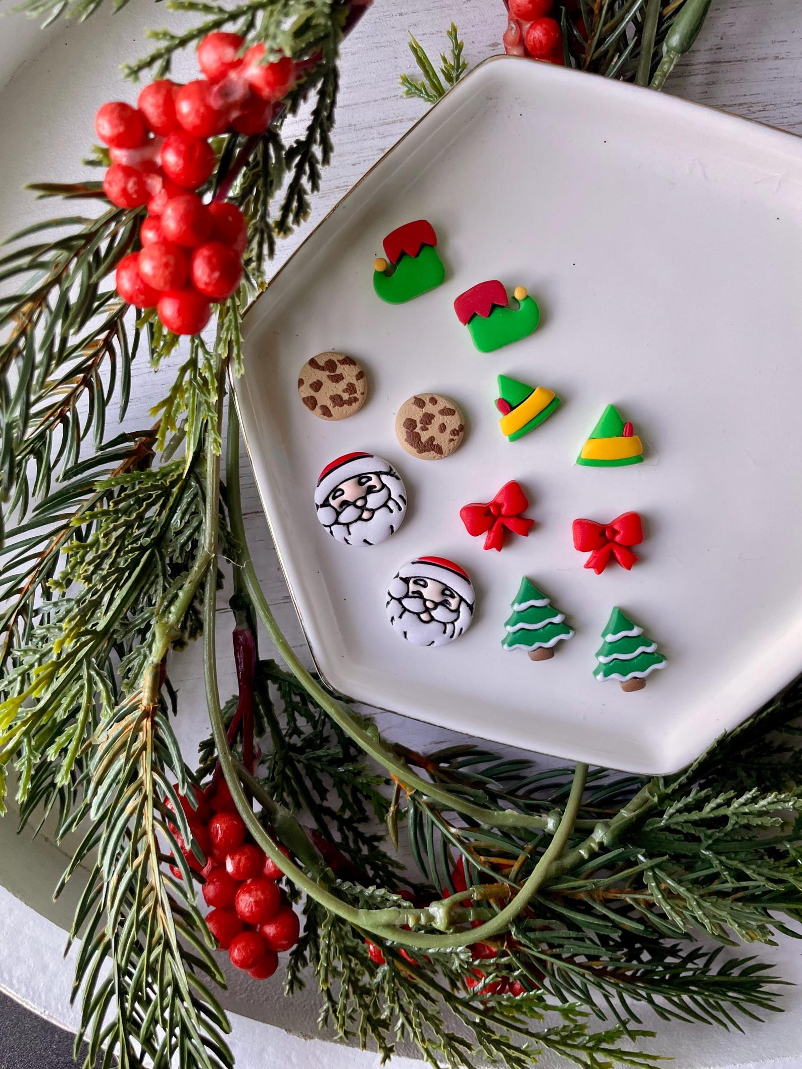 Christmas Clay Studs, Holiday Jewelry, Stud Packs, Santa Stud Earrings ...