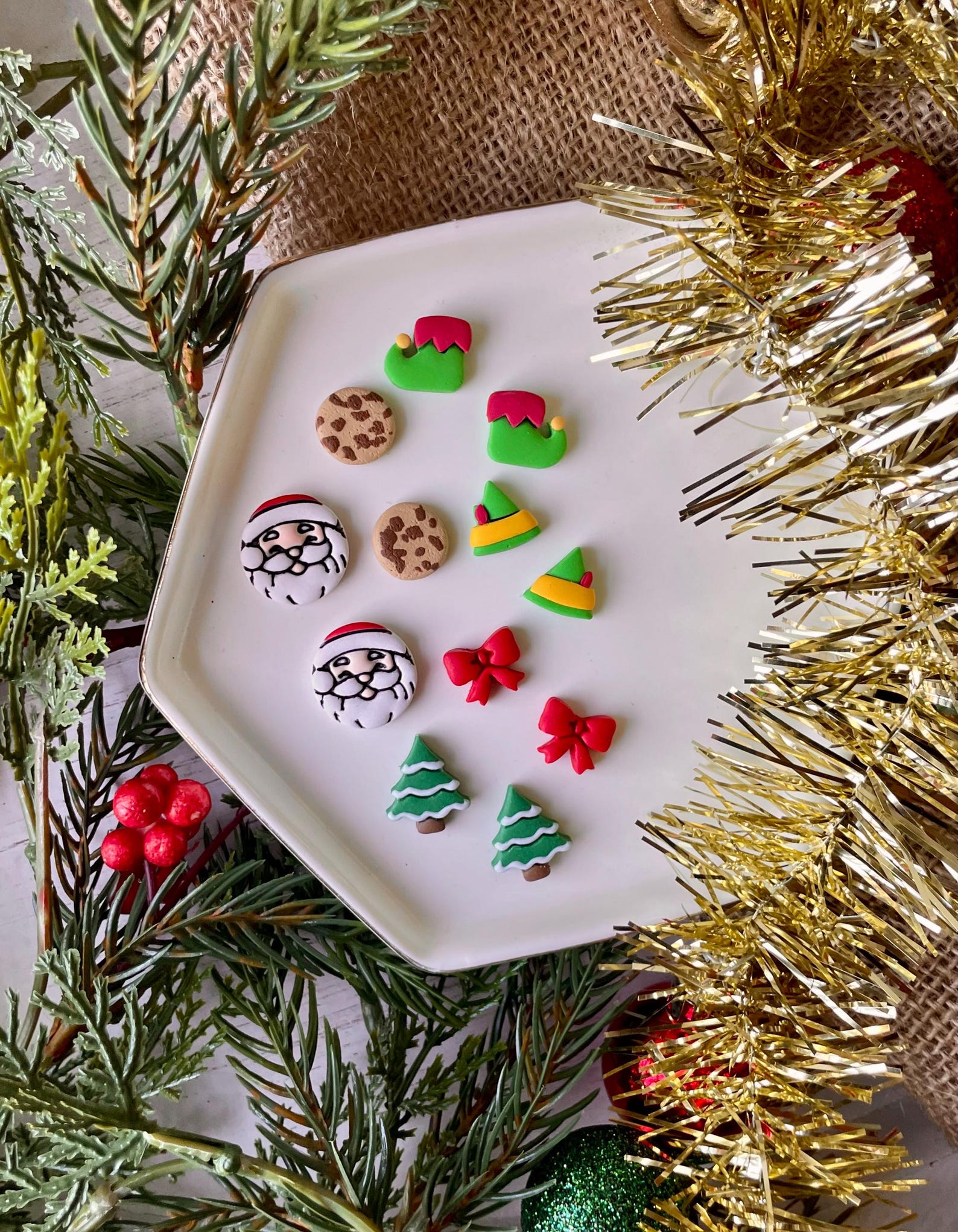 Christmas Clay Studs, Holiday Jewelry, Stud Packs, Santa Stud Earrings ...
