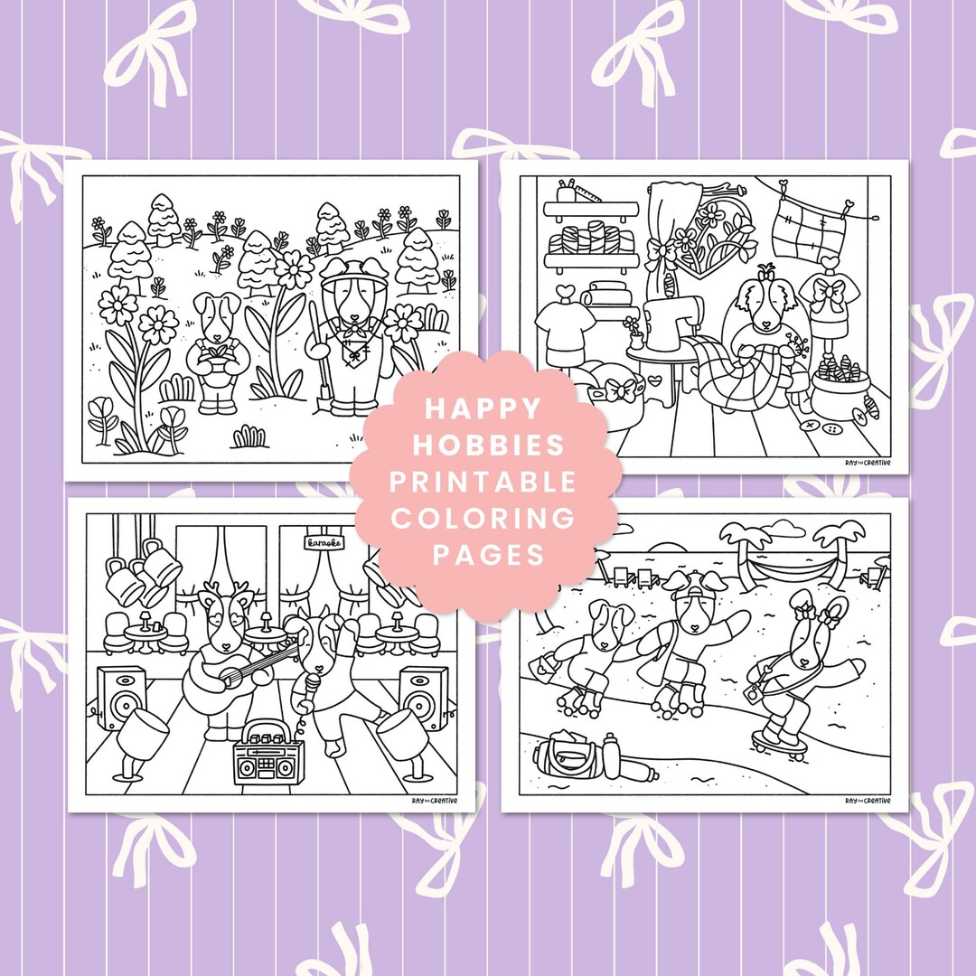 Happy Hobbies Printable Coloring Pages - Etsy