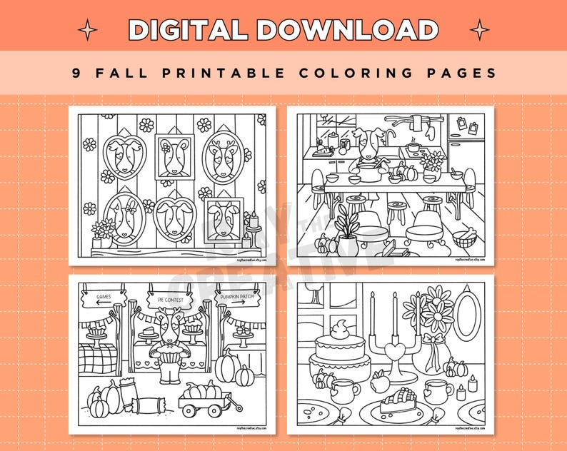 Mini Printable Coloring Book, Digital Download, Cozy Harvest, 9 Pages ...