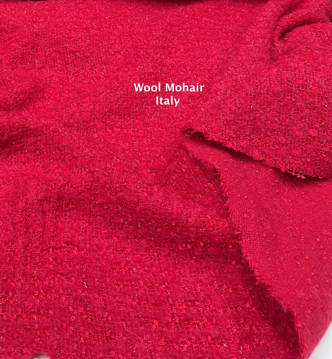 Red Tweed Fabric Luxury Woven Boucle Wool Mohair Blend Curly - Etsy