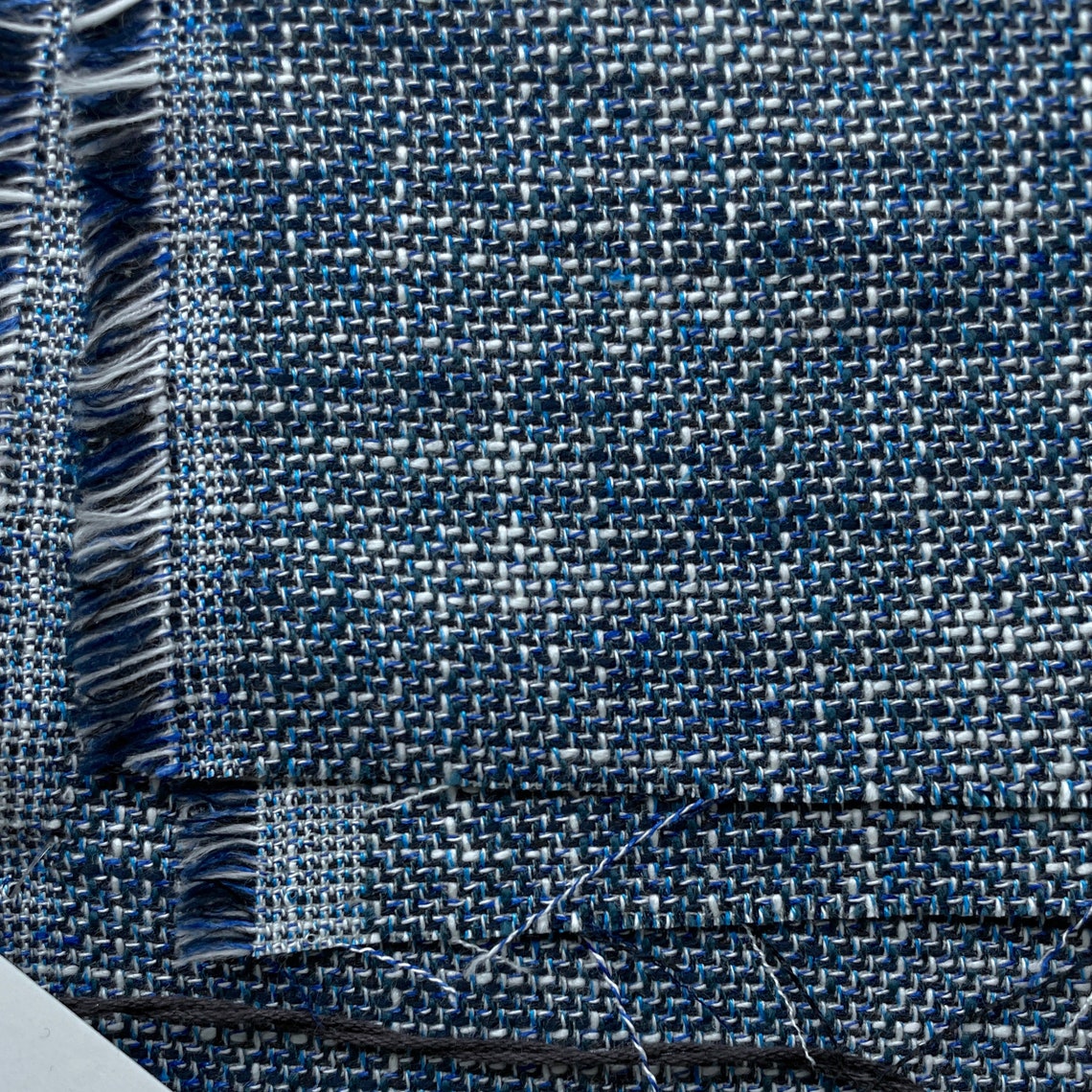 Wool Linen Cotton Suiting Fabric Blue-white Melange Hopsack - Etsy