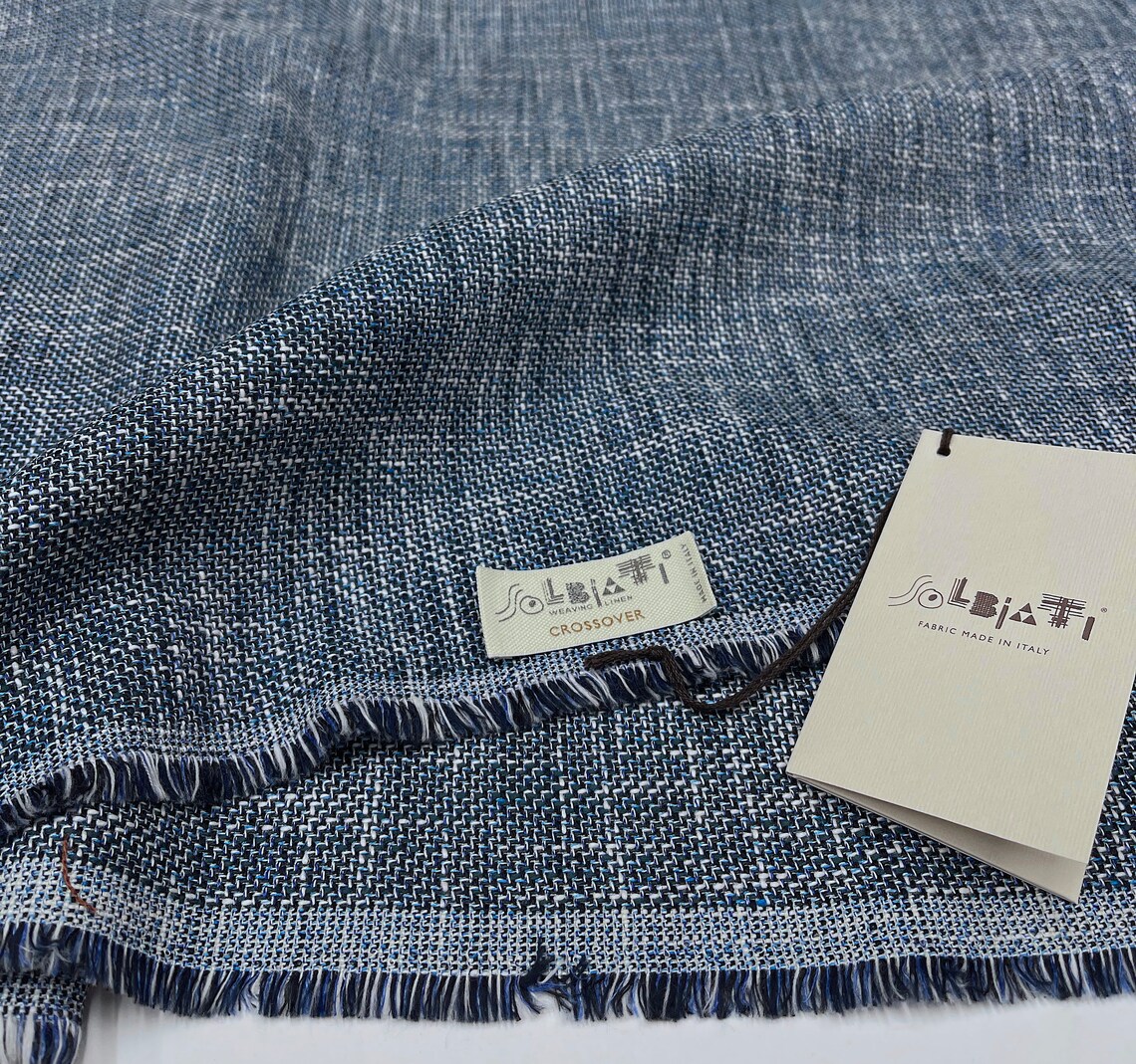 Wool Linen Cotton Suiting Fabric Blue-white Melange Hopsack - Etsy