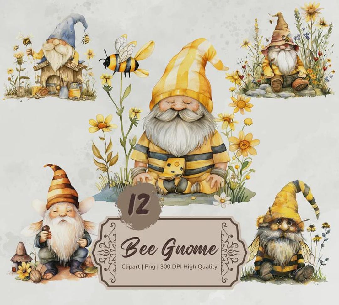 Watercolor Bee Gnome Clipart, Spring Gnomes Png, Gnome Graphics, Gnome ...
