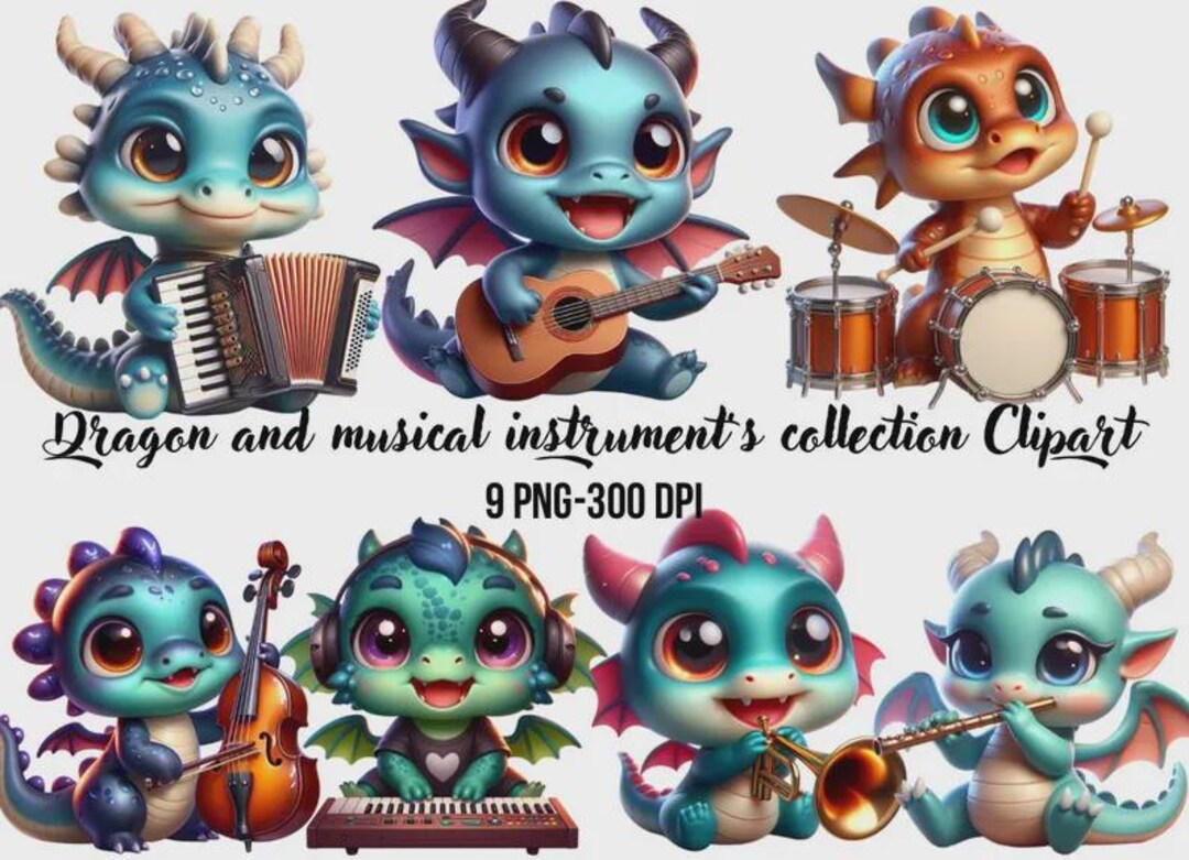 Dragon and Musical Instruments , 9 PNG Baby Dinosaur Clipart, Baby ...