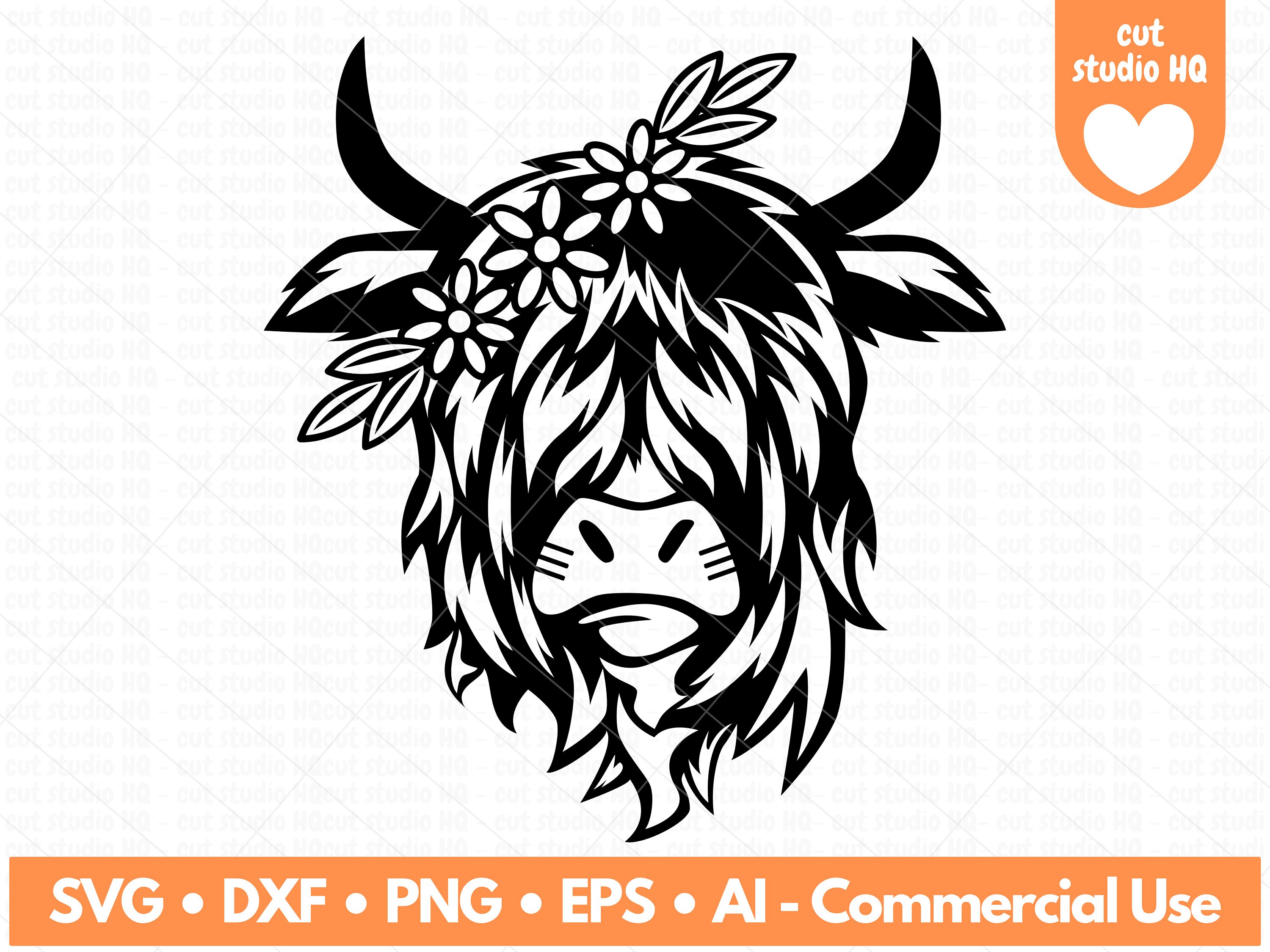 Highland Cow Svg Cow Png Cow With Flowers on Head Cute Cow Svg Cow With ...
