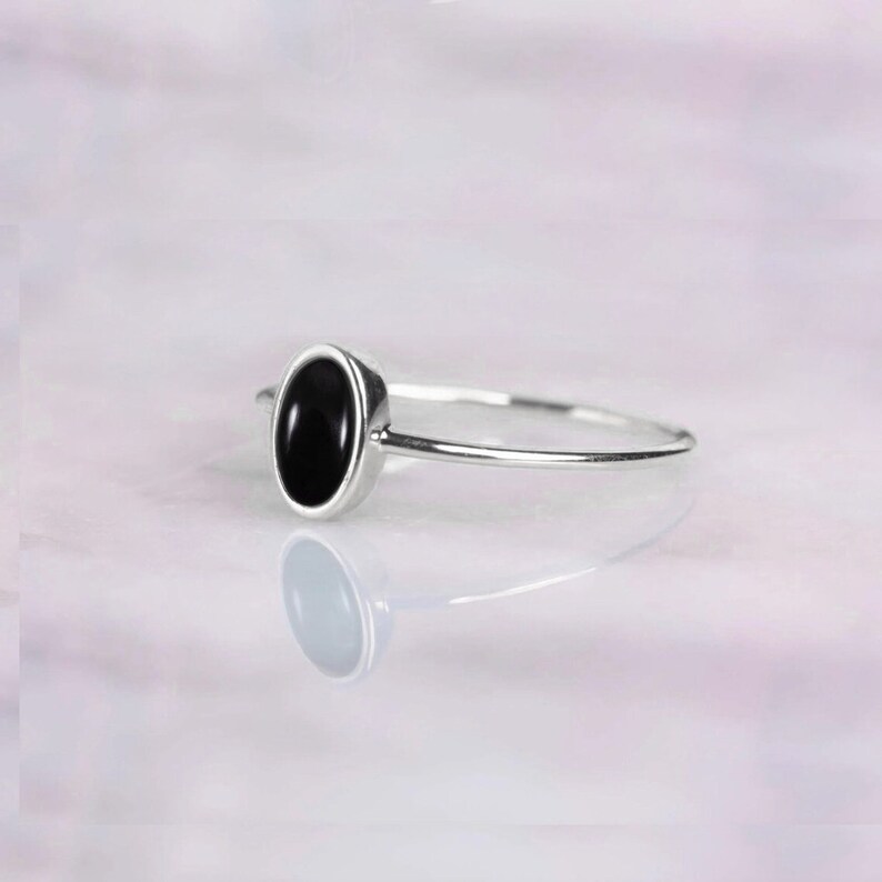 14k Solid Yellow Gold Oval Natural Black Onyx Gemstone Ring Minimalist Ring Wedding Gift Ring ...