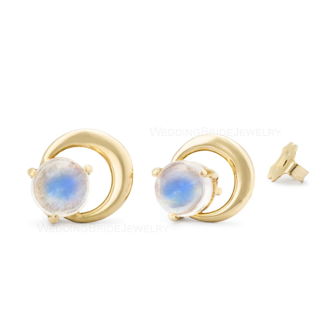 Echter Mondstein Halbmond Ohrstecker 14k Gelb Gold Minimalist - Etsy.de
