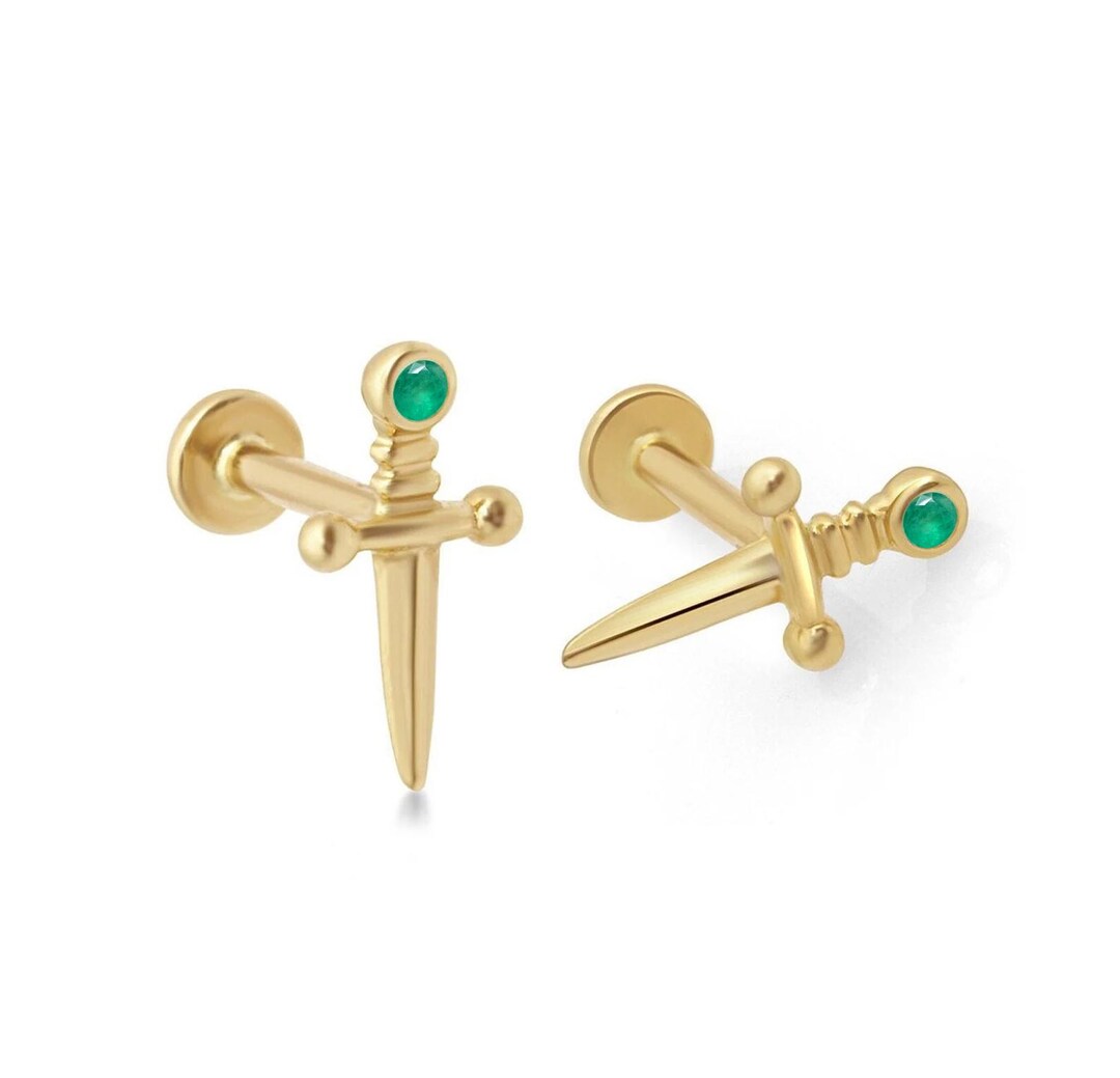 Emerald Sword Stud Earring, Dagger Helix Stud Tiny Conch Studs Gothic ...