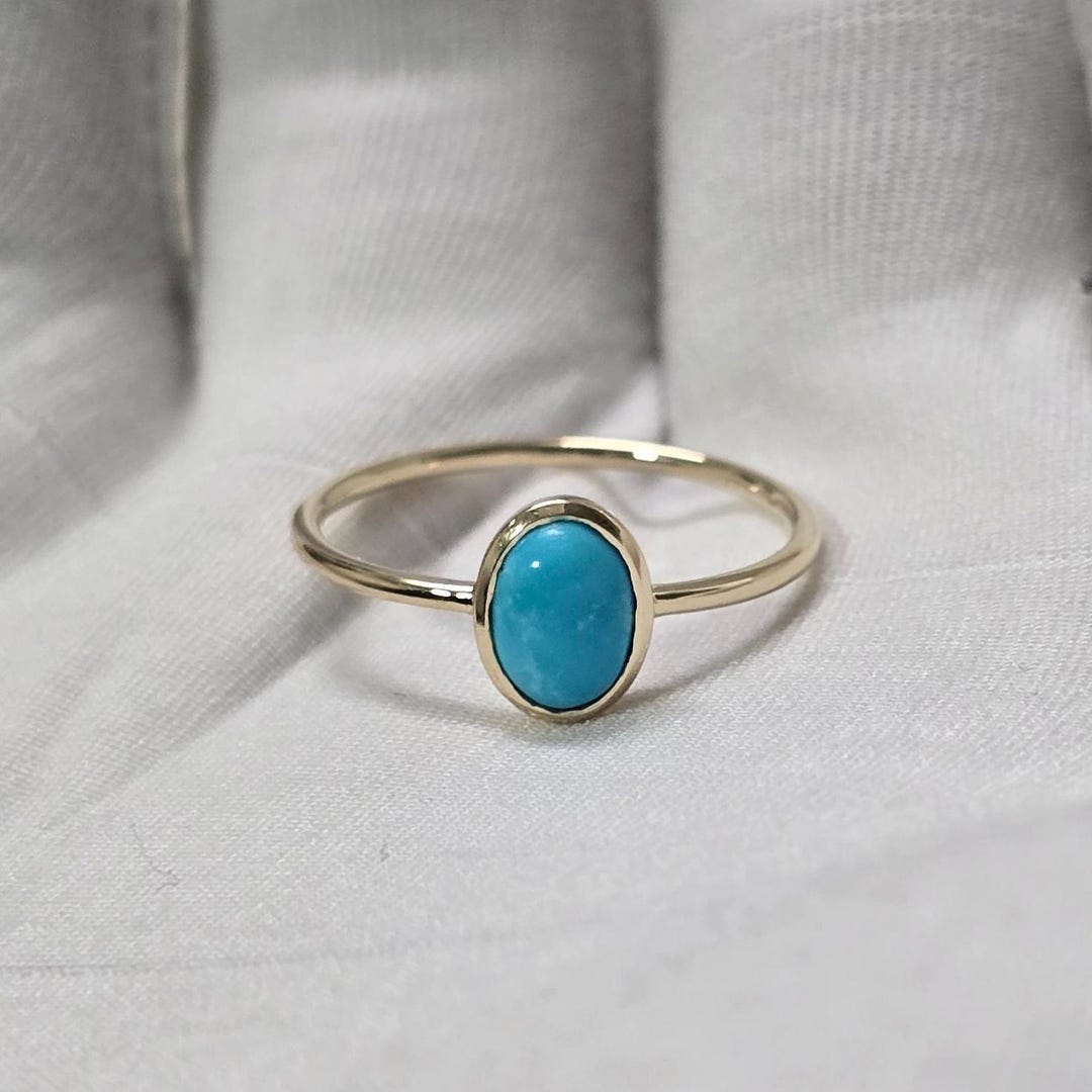 14k Solid Yellow Gold Genuine Natural Turquoise Ring, Wedding Gift Ring ...