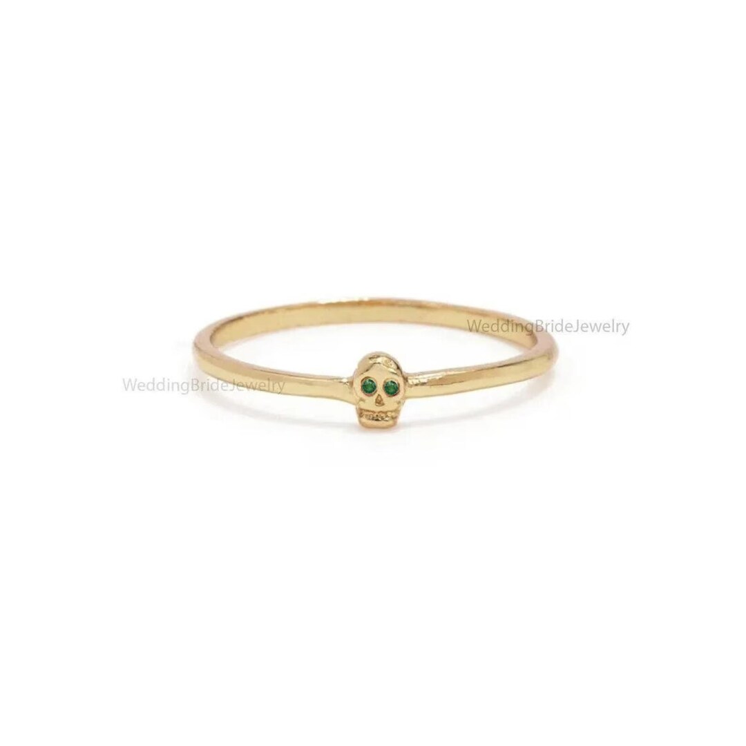 Evil Eye Emerald Skull Ring, 14K Solid Gold Emerald Skeleton Ring Boho ...