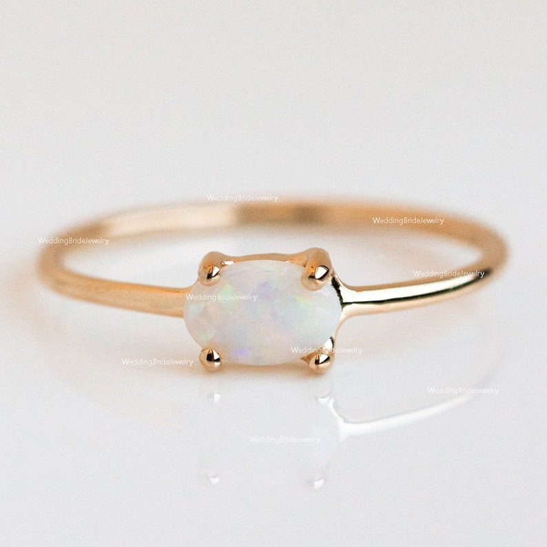 Oval Cut Natural Opal Gemstone Ring Handmade Jewelry 14k Yellow Gold ...
