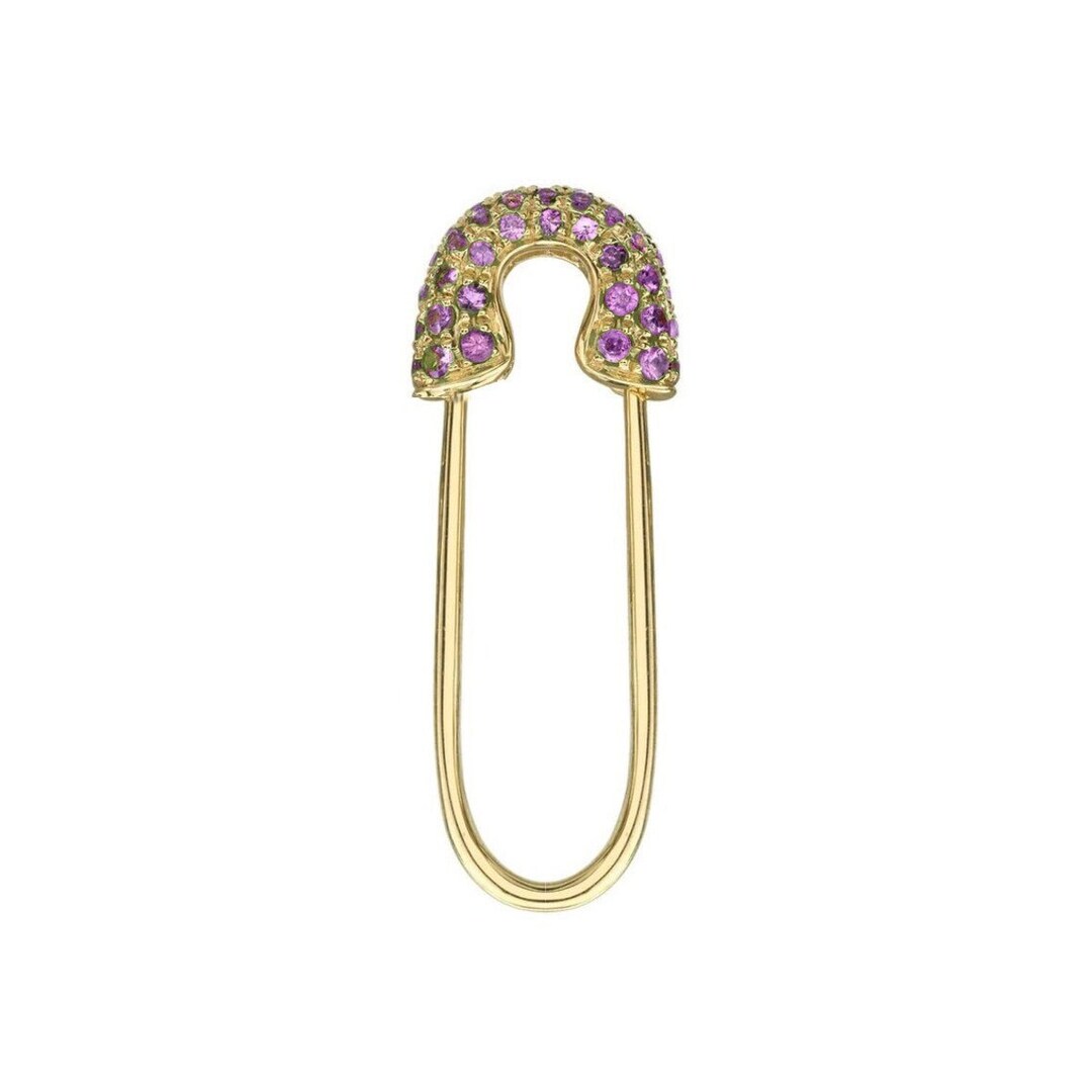 Real Natural Amethyst Dangle Safety Pin Earring Minimalist Solid 14kt ...