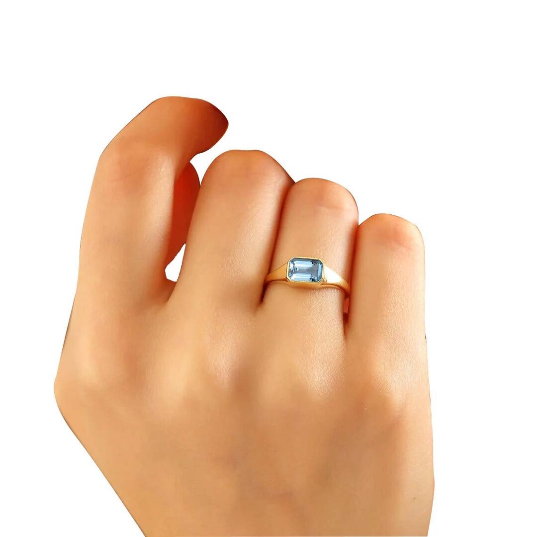 Blue Topaz Gemstone Ring, Octagon Blue Topaz Rings, Handmade Jewelry ...