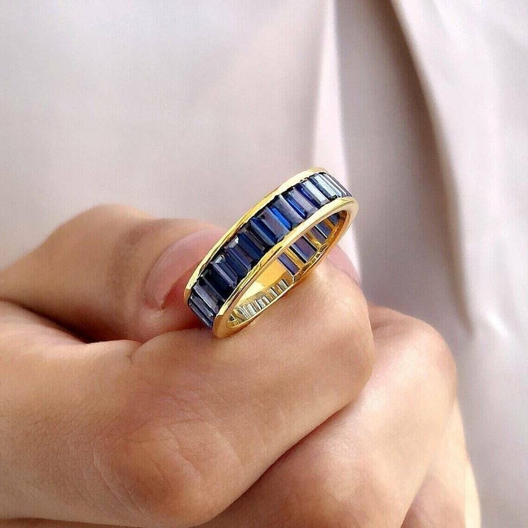 2x4 Mm Natural Tanzanite Crystal Baguette Dome Cigar Band Ring ...