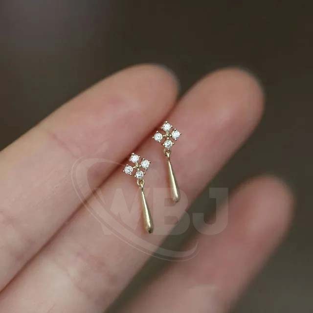 14k Solid Yellow Gold Diamond Studs Earring Tiny Pierced Post Studs Raindrop Gold Crystal Studs ...