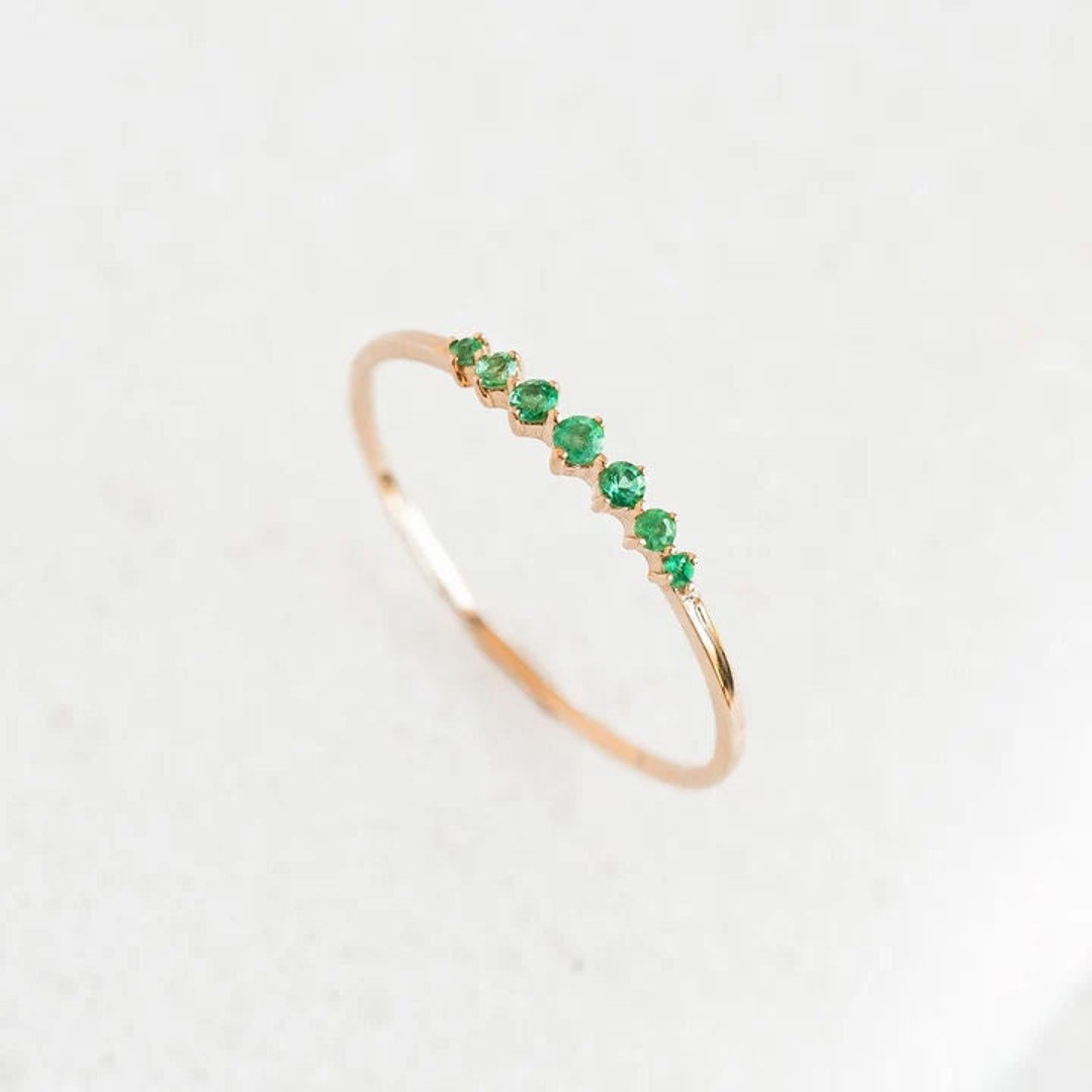 Genuine Emerald Stacking Ring, Solid Gold Green Wedding Rings ...