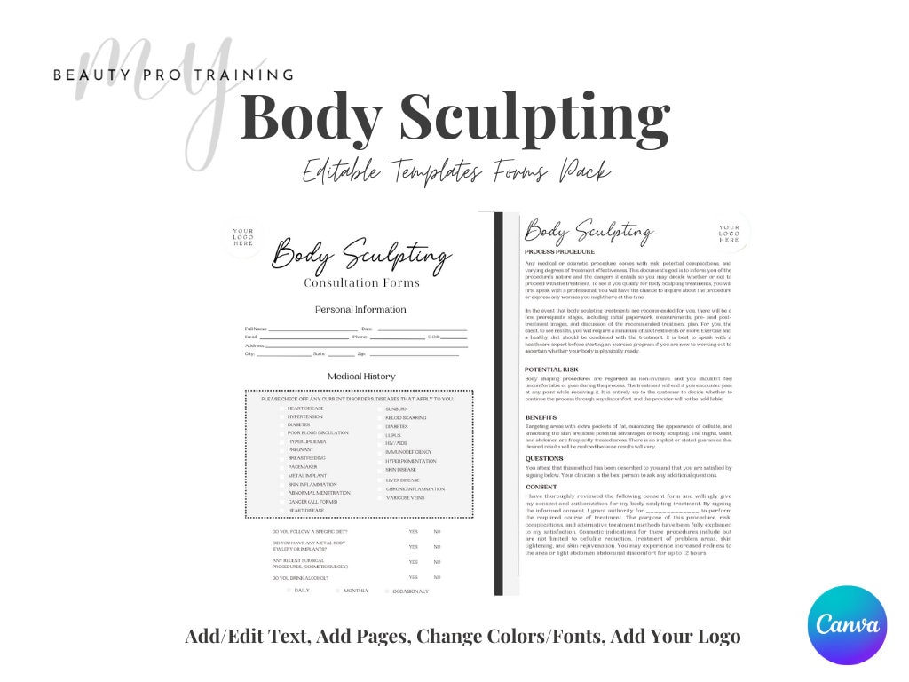 Body Sculpting Forms, Esthetician Form, Editable Forms, Body Sculpting ...