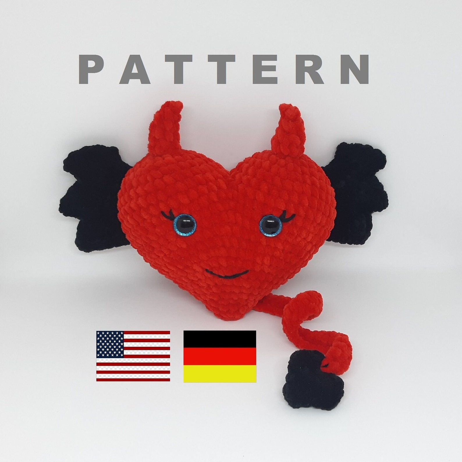 Plush Devil Heart PATTERN Crochet Heart Plush Pattern Plush - Etsy