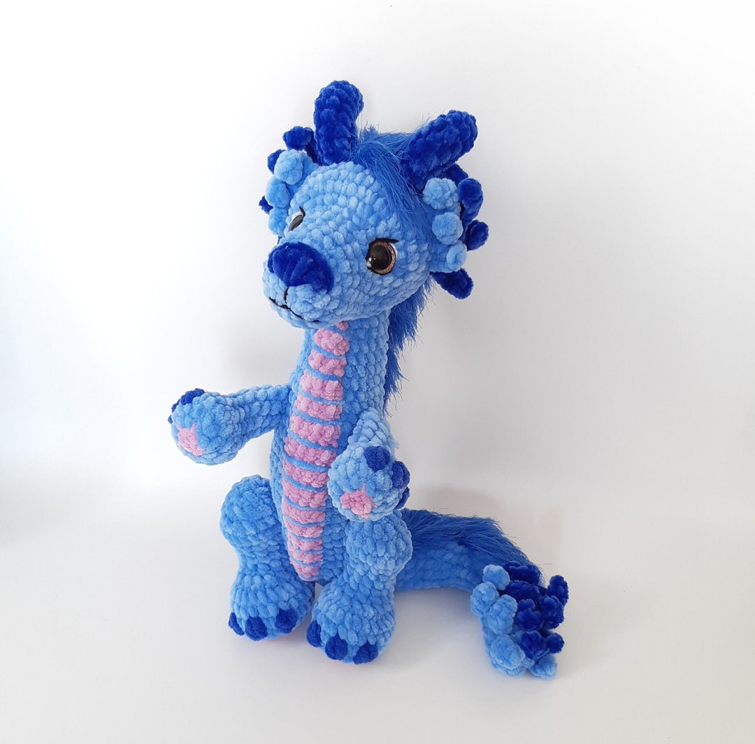 Blue Crochet Dragon Plush Stuffed Toy Dragon Kawaii Plushie Eastern ...