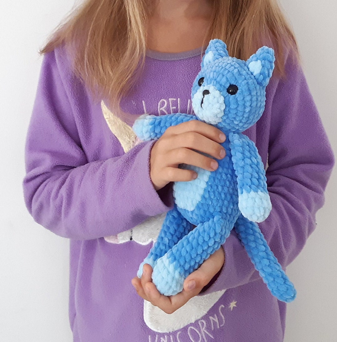 Crochet Blue Cat Plush: Handmade Kawaii Stuffed Animal - Etsy