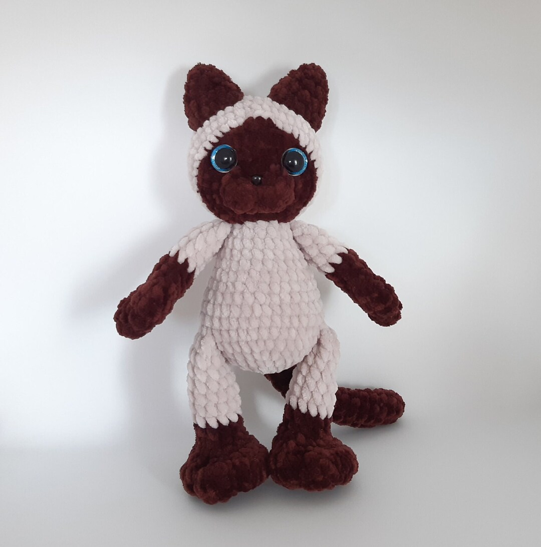 Cute Crochet Siamese Cat Plush Stuffed Kitten Kawaii Toy Gift for Baby ...