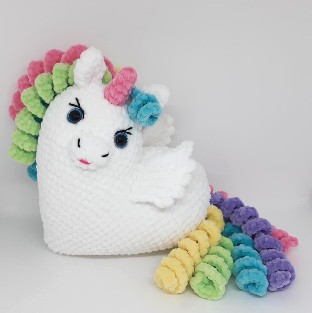 Crochet Heart Pegasus Stuffed Doll / Handmade Amigurumi Unicorn Plushie ...