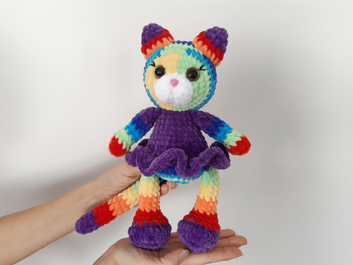 Cute Crochet Cat Rainbow Plush Cat Custom Cat Plush Amigurumi | Etsy