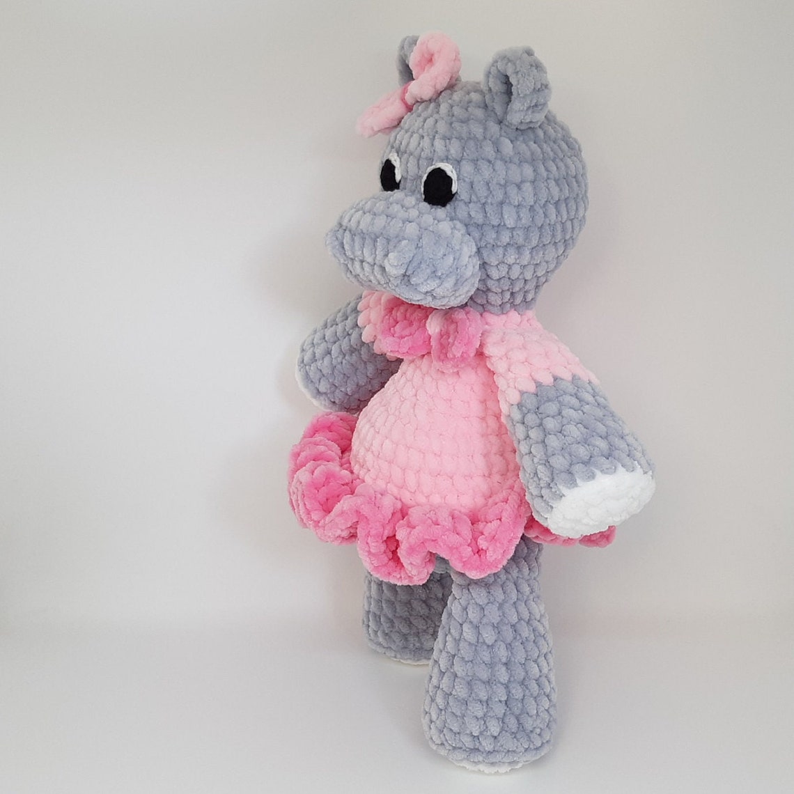 Gray Hippo Plush in Pink Dress Plush Hippo Toy Crochet Hippo - Etsy