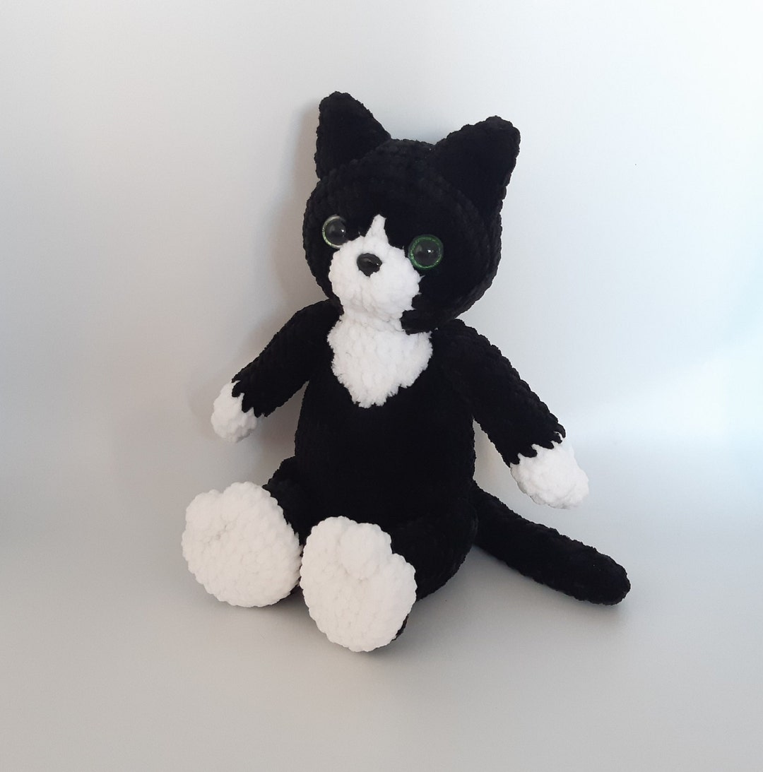 Tuxedo Plush Crochet Cat 13'' Stuffed Animal Cute Crochet Plush Black ...