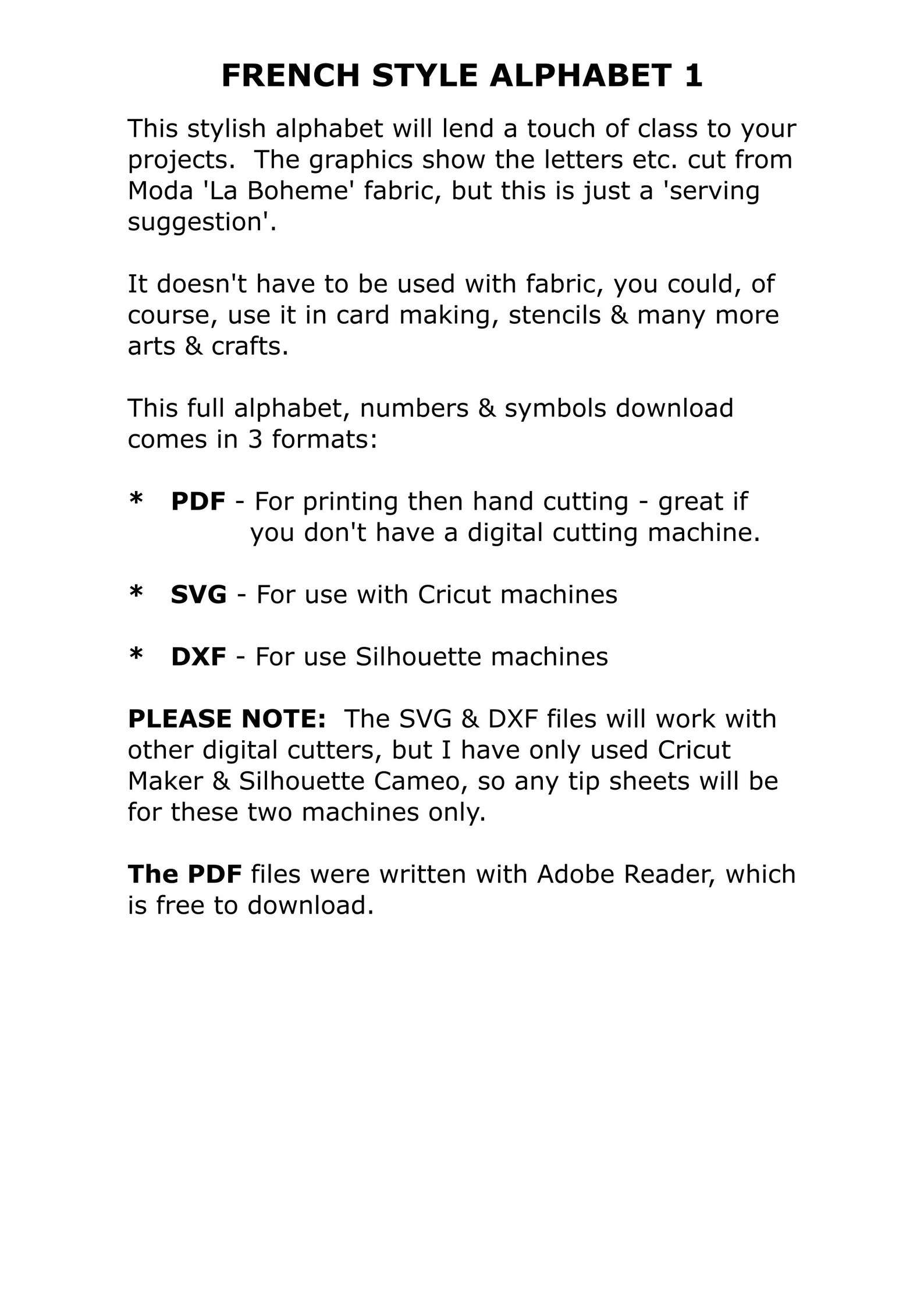 Download - French Style Alphabet 1 - PDF, SVG & DXF Formats. Free Tips ...