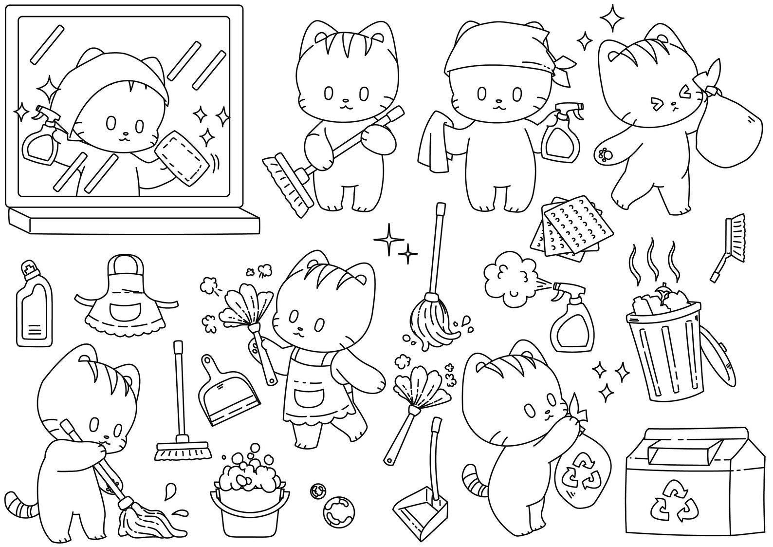 Cat HOUSE CHORES, Clip Art, PNG, Vector, Eps, Ai, Svg, Printable ...