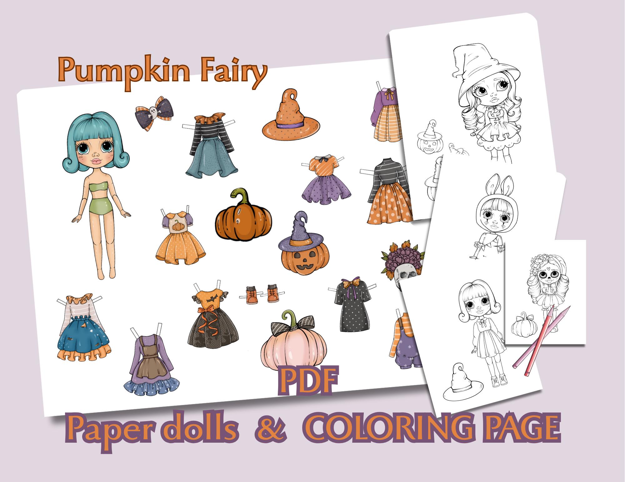 Pumpkin Fairy Paper Doll | Printable Halloween Coloring Pages & Dress ...