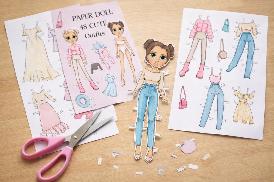 Printable Paper Doll, 48 Outfit Pieces, Fashion Dress up (digital ...