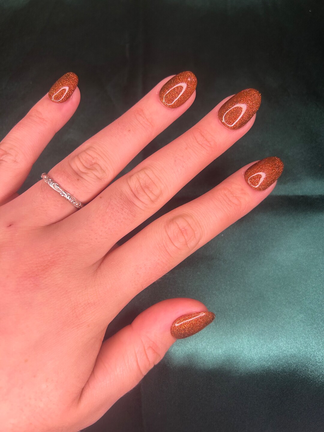 Fiery Chestnut Brown Glitter False Nails. Sparkly Brown Glitter Press ...