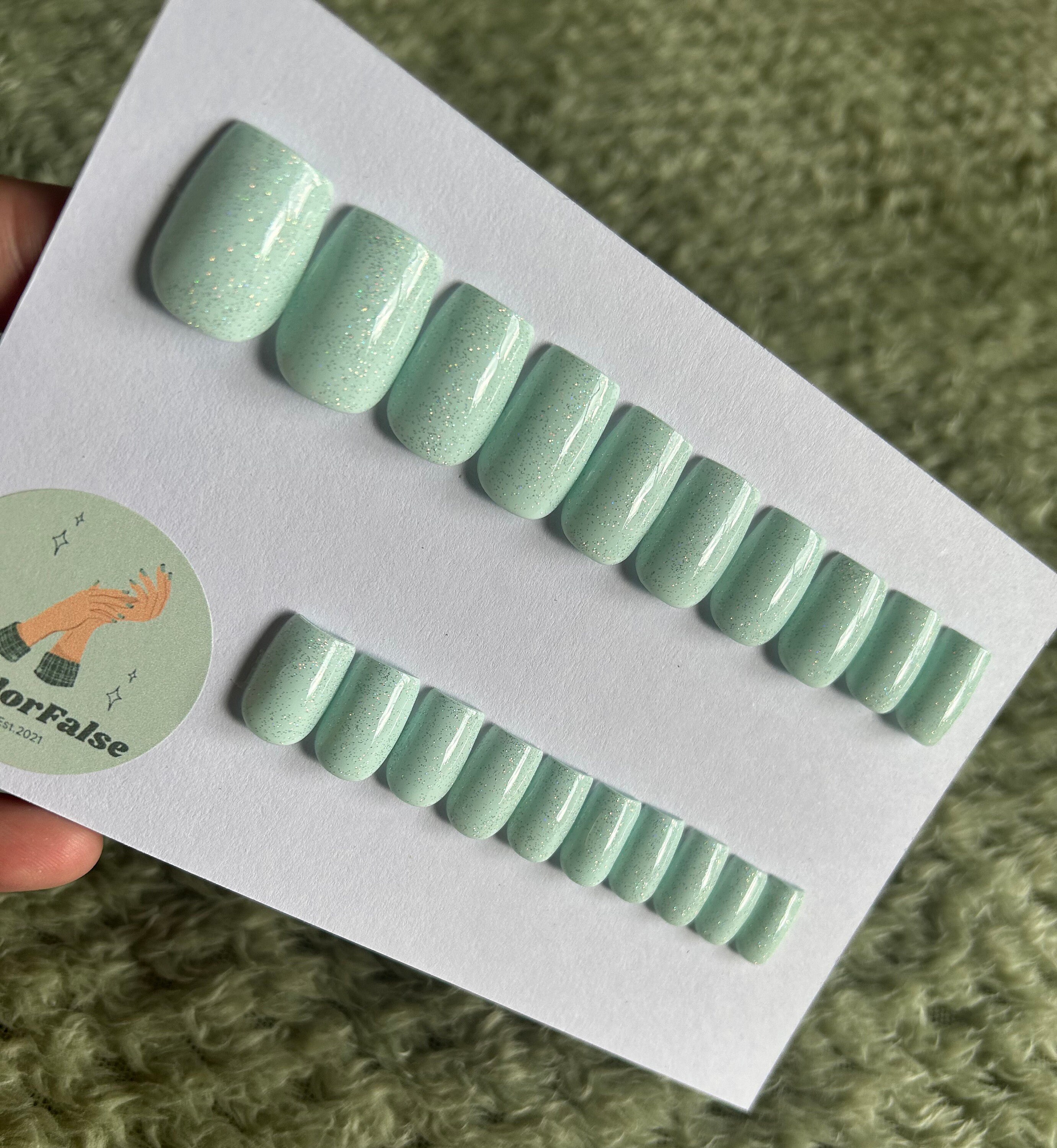Baby Blue Glitter False Nails. Baby Blue Sparkly, Medium Square Press ...