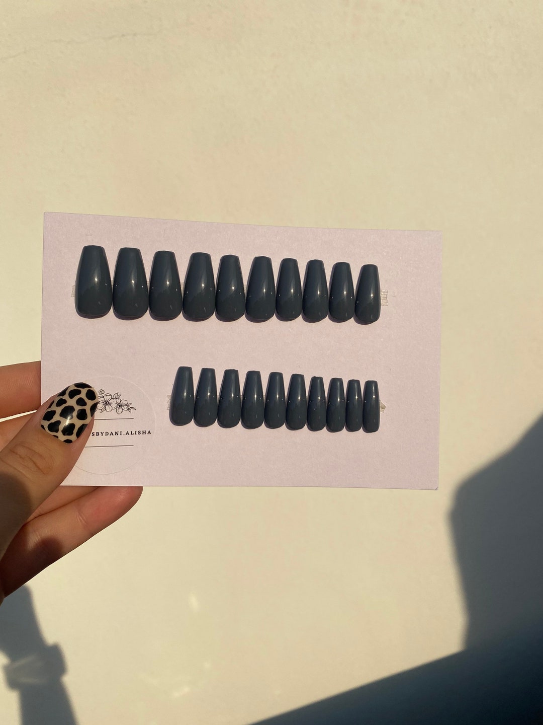 Dark Grey Medium Coffin Glossy Finish Hand Painted Gel - Etsy
