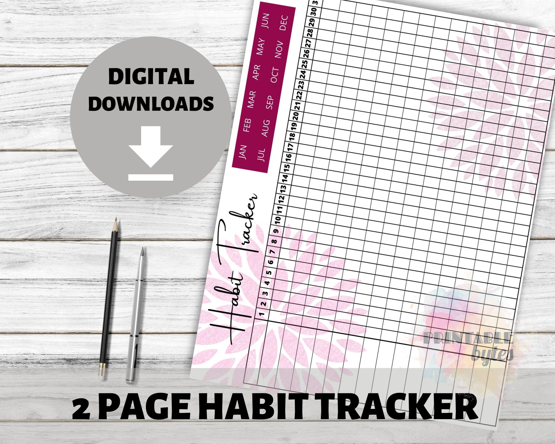 Printable Two Page Tracker Checklist With Flowers 8.5x11 A4 - Etsy