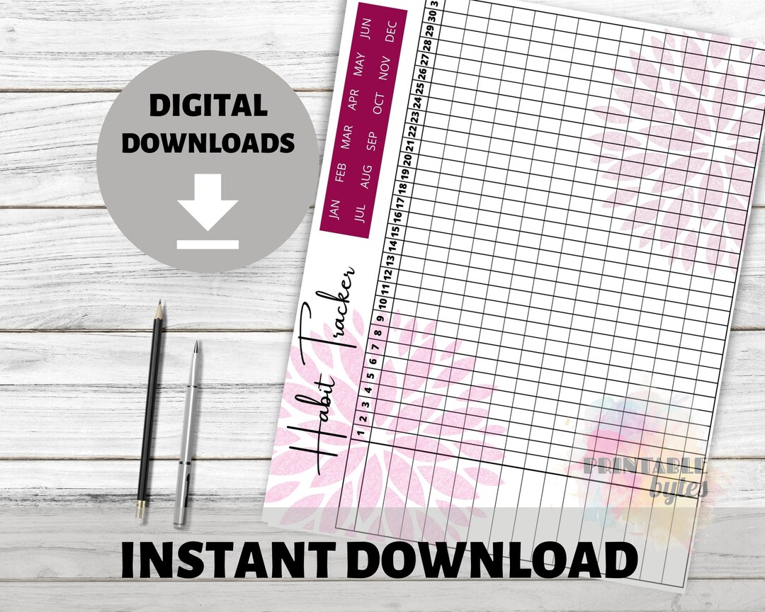 Printable Two Page Tracker Checklist With Flowers 8.5x11 A4 - Etsy