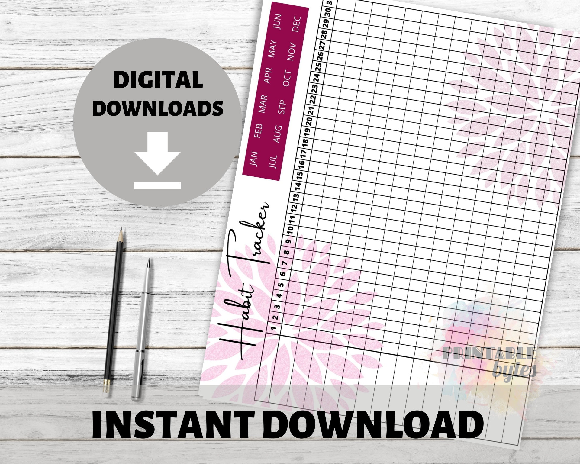 Printable Two Page Tracker Checklist With Flowers 8.5x11 A4 - Etsy