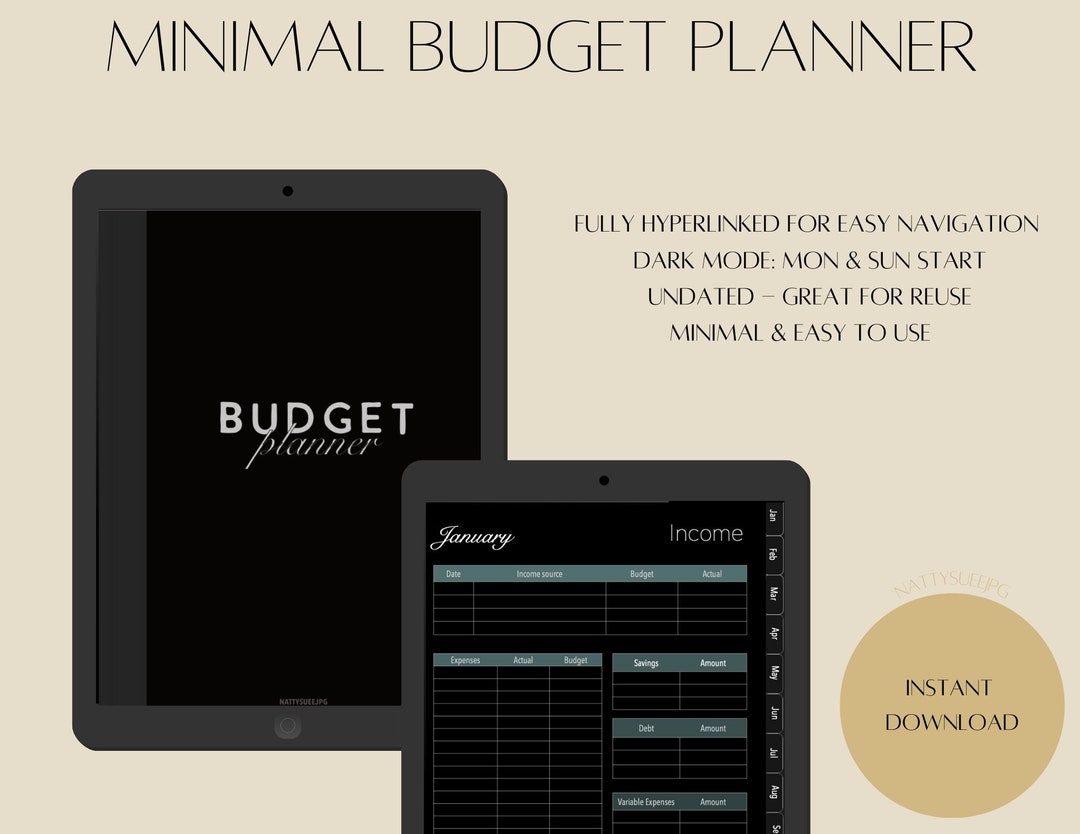Minimal Budget Digital Planner | Dark Mode Digital Planner | Dark Mode ...
