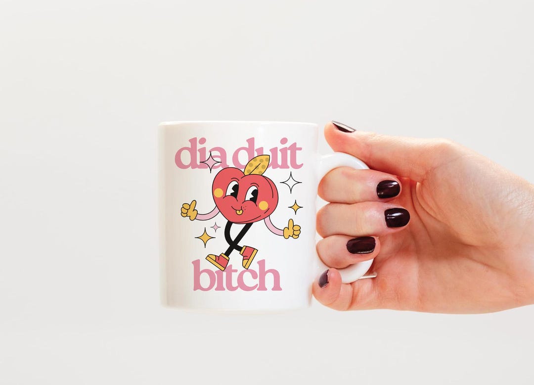 Dia Duit Character Retro Irish Language Mug, Gaeilge Coffee Cup, Irish ...