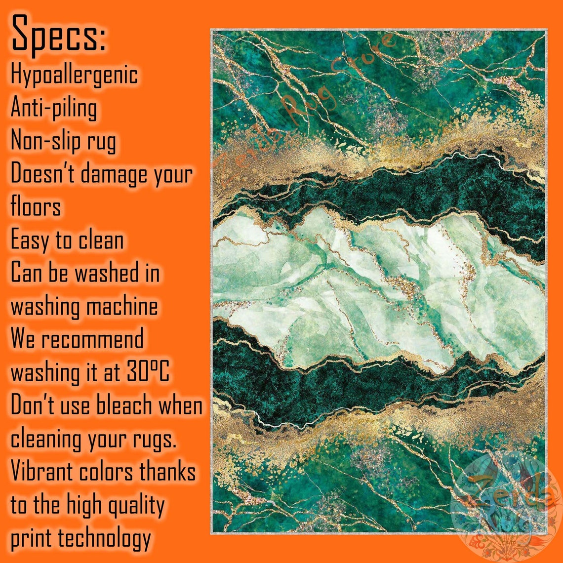 Emerald Green and Gold Marble Texture Rug Area Rug Custom - Etsy